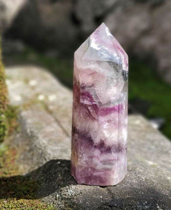 (C&S Handcrafted) Genuine Natural Flourite Crystal Tower Green Pink ...