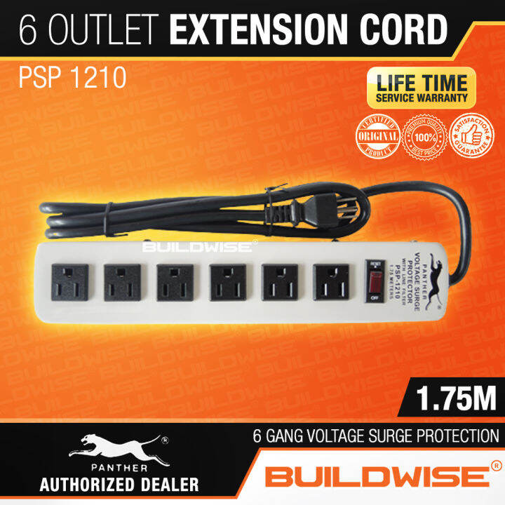 Panther 6 Gang Voltage Surge Protector 6 Outlets Extension Cord 1.75 ...
