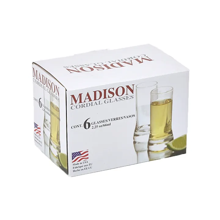 Madison Cordial Glasses 2.25oz / 66ml Heavy Base Shot Glass Set ...
