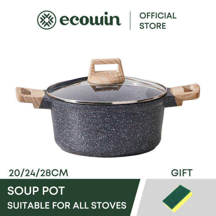 Ecowin Cookware Non Stick Soup Pot 20/24/28cm with Lid Maifan Stone Coating Free of PFOA PTFE ...