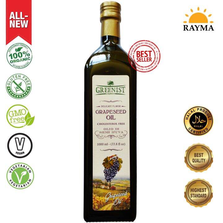 GREENIST Premium Grapeseed Oil, Delicate Flavour, Turkey, 1L | Lazada