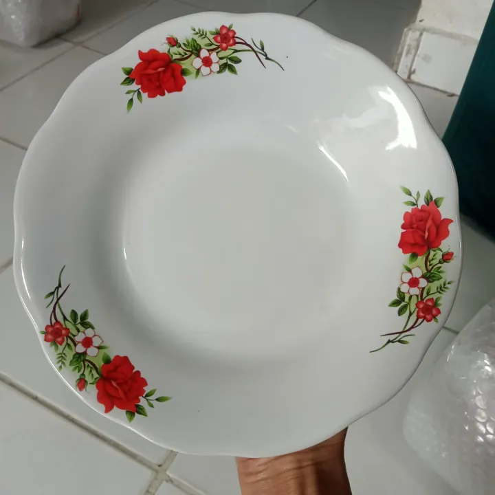 Piring Keramik Motif Rose Ukuran ±8" (21,5 cm) / Piring Makan dan Saji ...