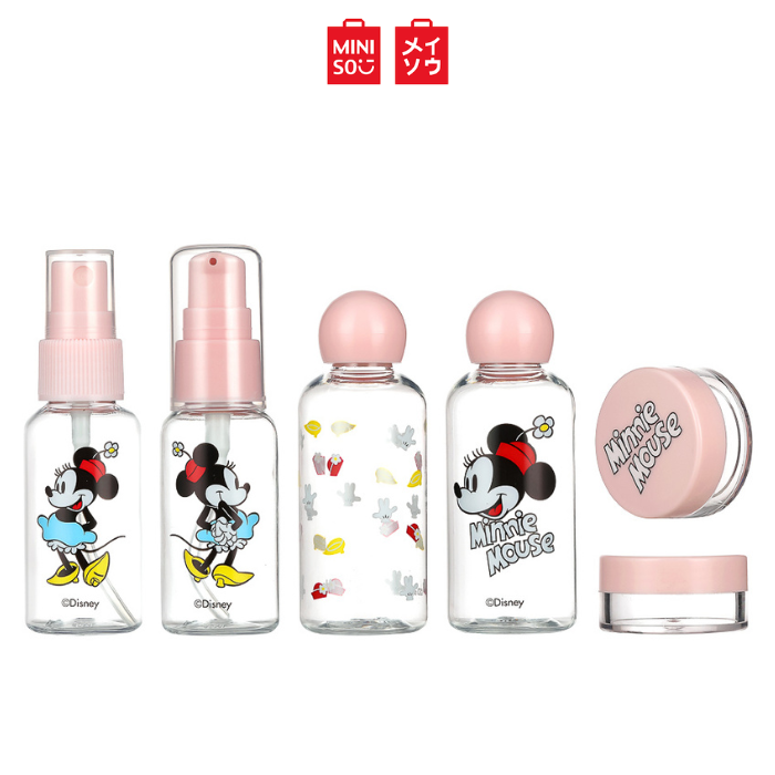 Miniso Mickey Mouse Collection Travel Kit 7pcs Pink Travel Size Bottles ...