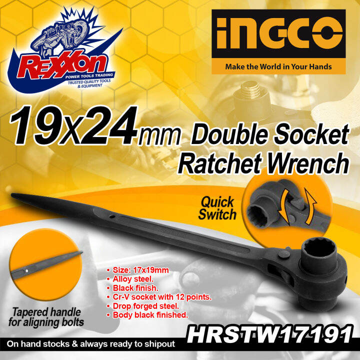 INGCO 19x24mm Double Socket Ratchet Wrench HRSTW19241 Rexxon Power ...