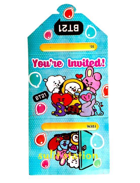 10pcs BT2 BT21 THEMED BIRTHDAY PARTY INVITATION CARDS card FAVORS NEED ...