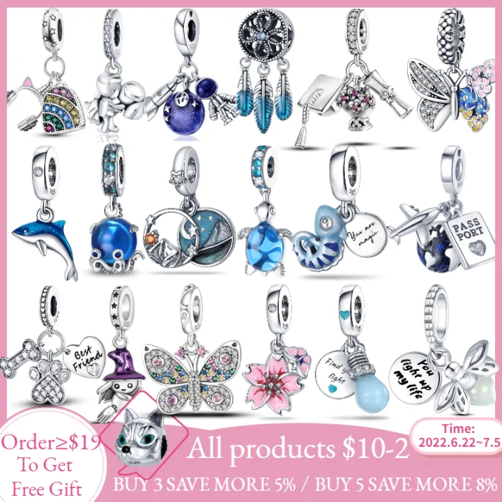 ต้นฉบับใหม่925เงินทะเลชีวิตและอาหารเสน่ห์ดอกไม้แม่มดลูกปัด Fit 925 ...