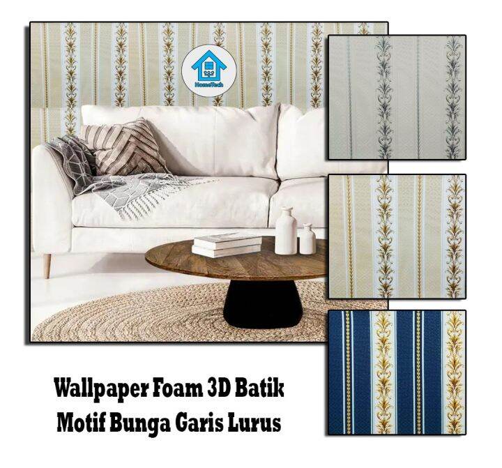 HT Wallpaper Batik 3D Motif Bunga Garis Lurus Wall paper Aluminium Foil ...