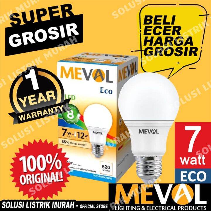 MEVAL Lampu Led Eco 7W Bulb Putih / Warm White / Kuning | Lazada Indonesia