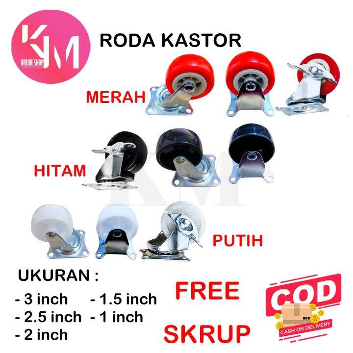 Roda Kastor Plate Pvc Nylon 1.5 Inchi Hidup, Mati, Hidup + Rem Troly Etalase / Roda Lemari, isi ...