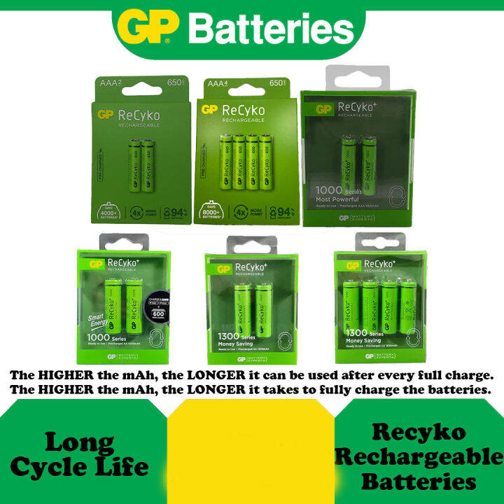 GP AAA / AA Recyko+ Rechargeable Battery ( 650 mAh / 1000 mAh / 1300 ...