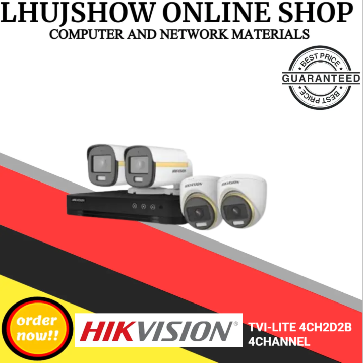 HIKVISION 4CH 2MP 4Cameras (2 Outdoor Bullet, 2 Indoor Dome/Turret) ColorVU Audio TVI-Lite ...