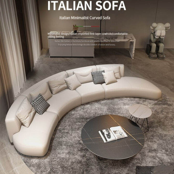 TATA HOME Nordic Leather Sofa โซฟาตัวยู Curved โซฟาสีครีม Minimalist ...