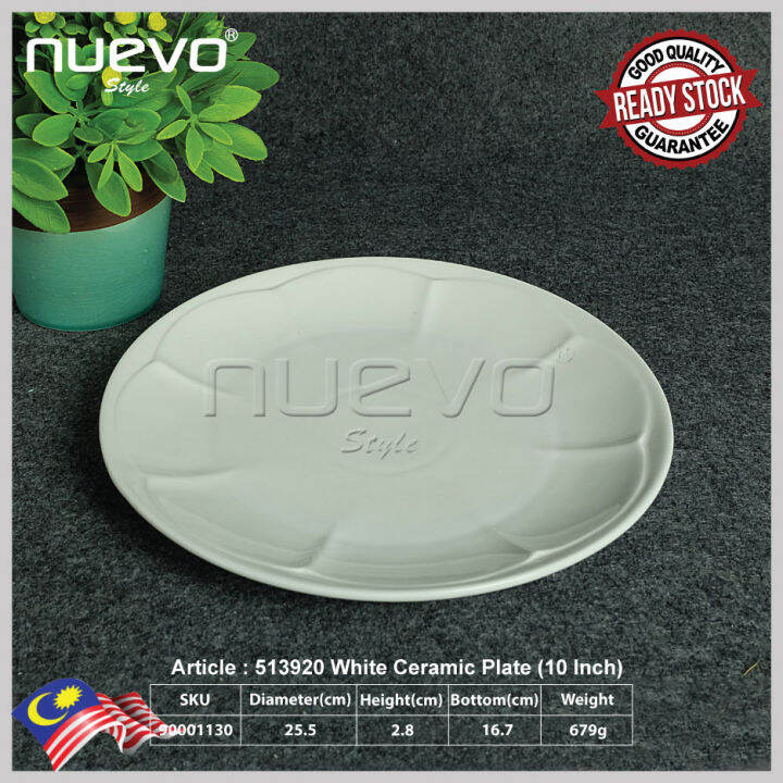 10 Inch White Ceramic Round Flower Pattern plate 白色陶瓷圆花碟 Pinggan Corak ...