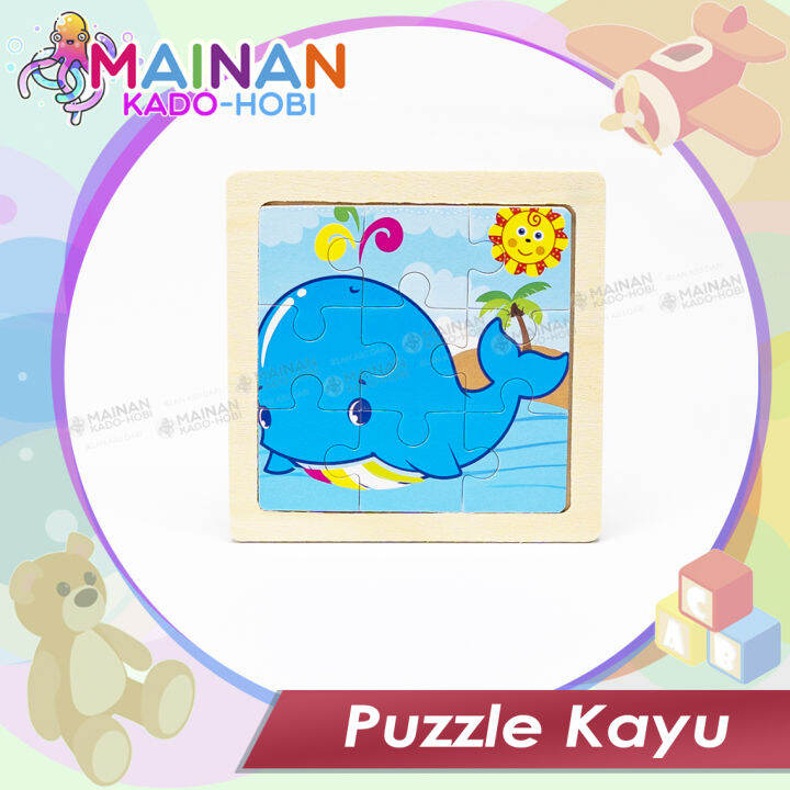 MAINAN SENSORIK PUZEL KAYU KARAKTER SEA ANIMAL IKAN PAUS WHALE | Lazada ...