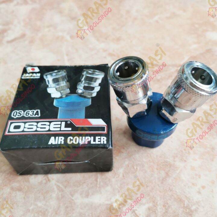 Quick coupler cabang 2 OSSEL konektor sambungan selang angin kompresor ...