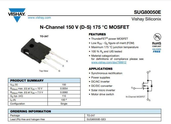 Original SUG80050E / G80050E TO-247 N - Channel 100a 150v MOSFET For DC DC Power Supply ...