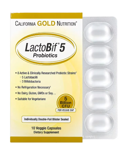 California Gold Nutrition LactoBif 5 Probiotics 5 Billion CFU 10 Veggie ...