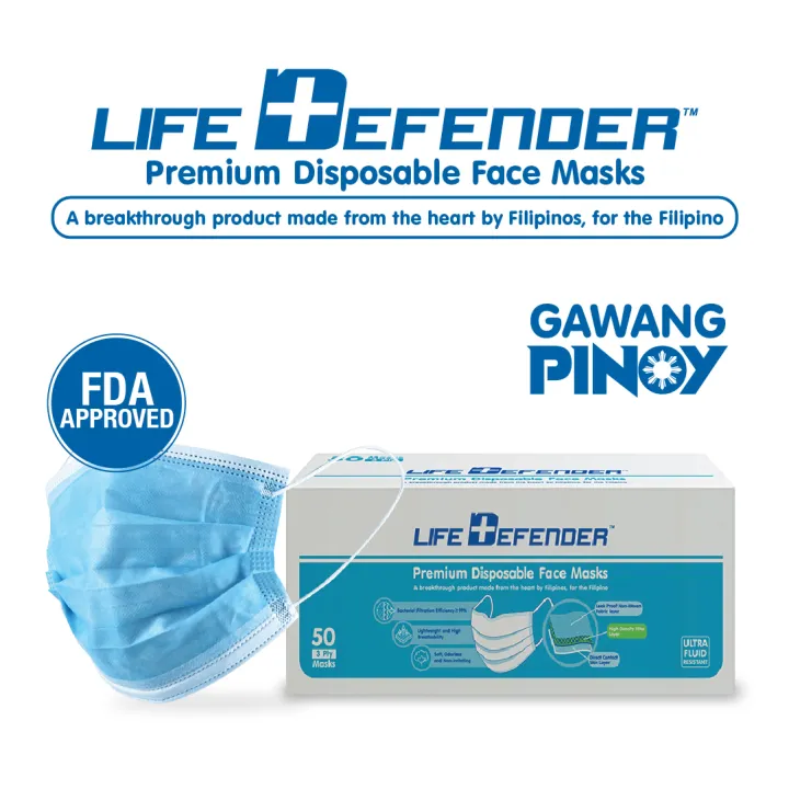 50PCS ORIGINAL FACEMASK Life Defender Premium Disposable Face Masks 3 ...
