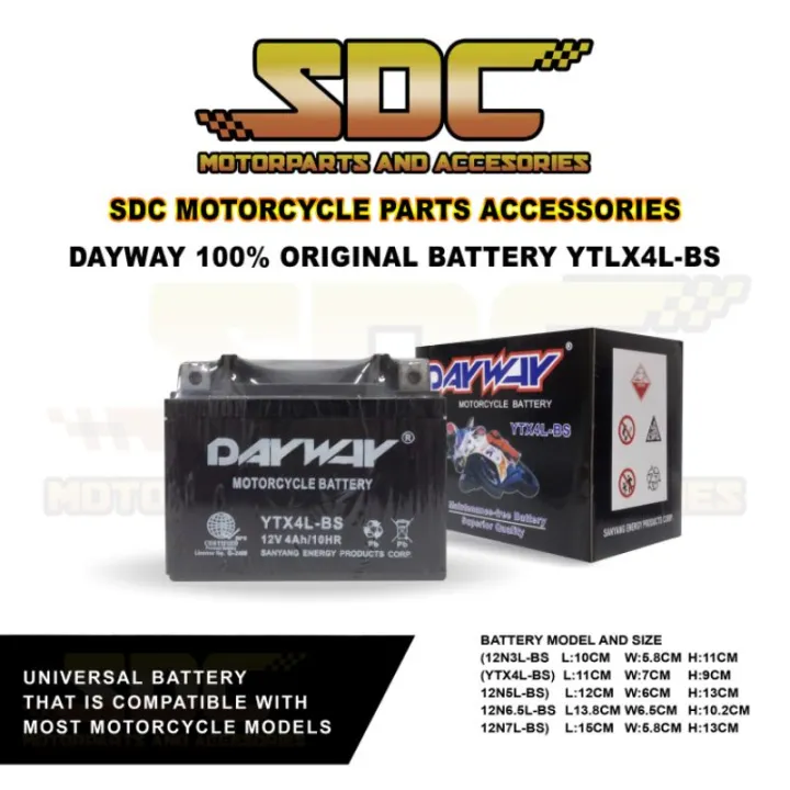 SDC Motorcycle Dayway 100 Original Battery 4L | Lazada PH