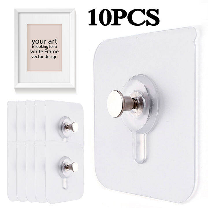 10Pcs Seamless Wall Hook Adhesive Sticky Hanger for Picture Photo Frame ...