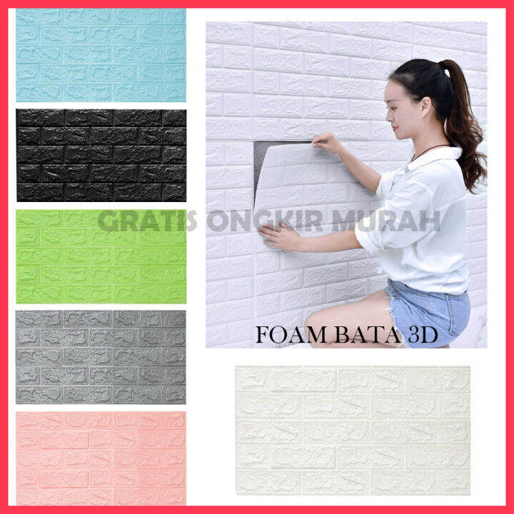 PAKET 5 LEMBAR Wallpaper Dinding Foam Bata 3D Walpaper Stiker Foam Bata 3D | Lazada Indonesia