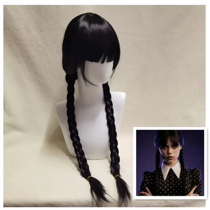 Movie Wednesday Addams Cosplay Women Long Hair Wig With bangs high ...