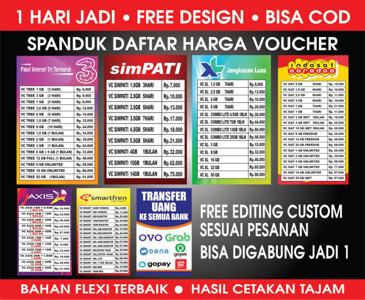 SPANDUK DAFTAR HARGA VOUCHER ALL OPERATOR (FREE DESIGN) | Lazada Indonesia