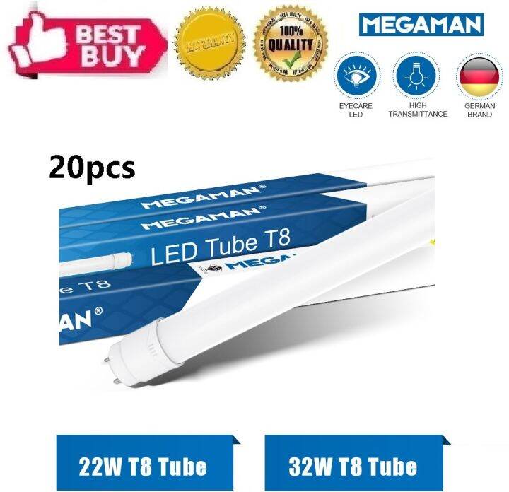 20Pcs-[Megaman] LED T8 Tube Light -SIRIM Approved(22W/32W)(3000K Warm ...