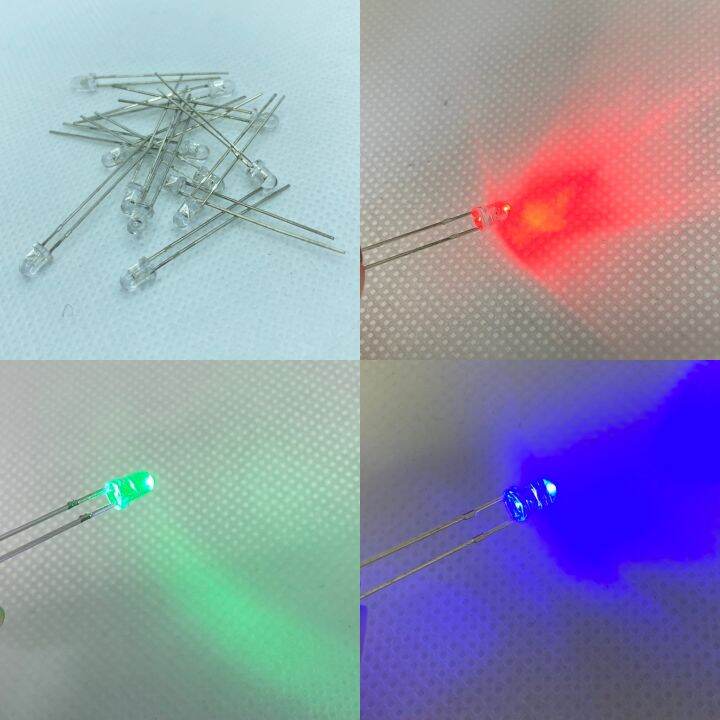 LED 3mm. รุ่น หลอดใส สีแดง,น้ำเงิน,เขียว | Lazada.co.th
