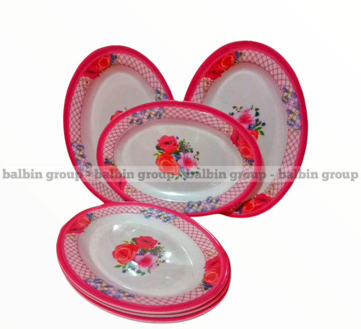 3-piring lodor lonjong pink piring saji melamin ukuran sedang piring ...