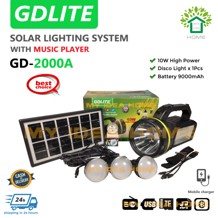 GDLITE Solar Torch LED Solar Lighting System With Disco Light Bluetooth ...