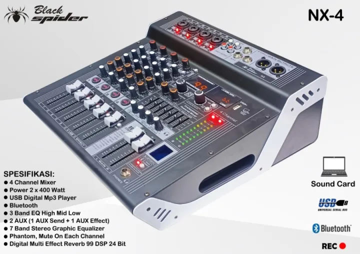 MIXER BLACK SPIDER NX4 MIXER 4 CHANNEL NX 4 | Lazada Indonesia