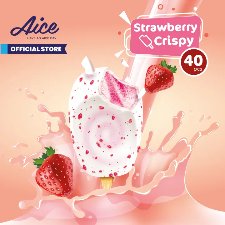 Aice Ice Cream Strawberry Crispy Es Krim 1Karton (isi 40 pcs) Eskrim ...