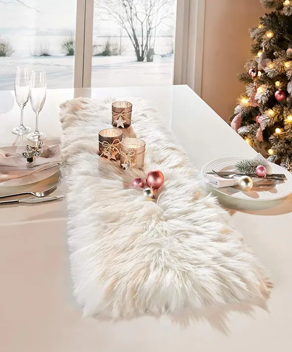 Luxury Christmas Table Runner Snowy White Faux Fur Table Runner for ...