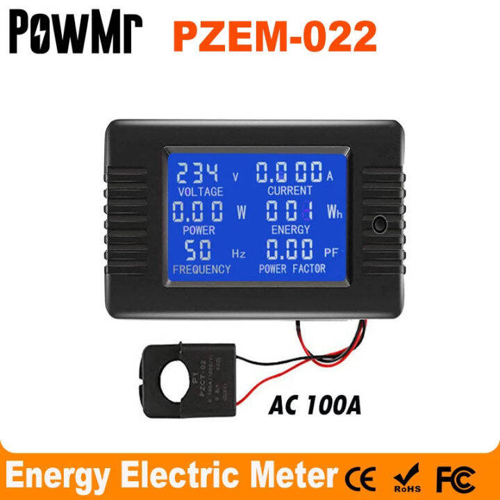 PowMr PZEM AC 6in1 220โวลต์100A เฟสดิจิตอลแอมแปร์มิเตอร์พลังงานโวลต์ ...