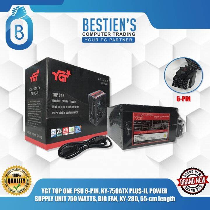 YGT TOP ONE PSU 6-PIN KY-750ATX PLUS-II POWER SUPPLY UNIT 750 WATTS BIG ...