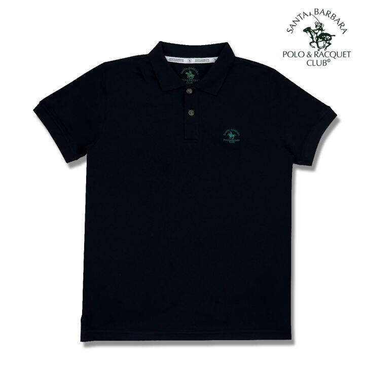Santa Barbara Polo And Racquet Club Plain Black Polo Shirt For Men With ...