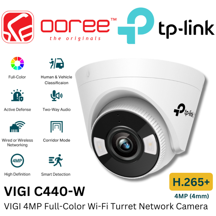 TP-LINK VIGI C440-W (4MP / C440 (4MP) / C450 (5MP) 2.8MM/4MM FULL COLOR WI-FI TURRET NETWORK ...