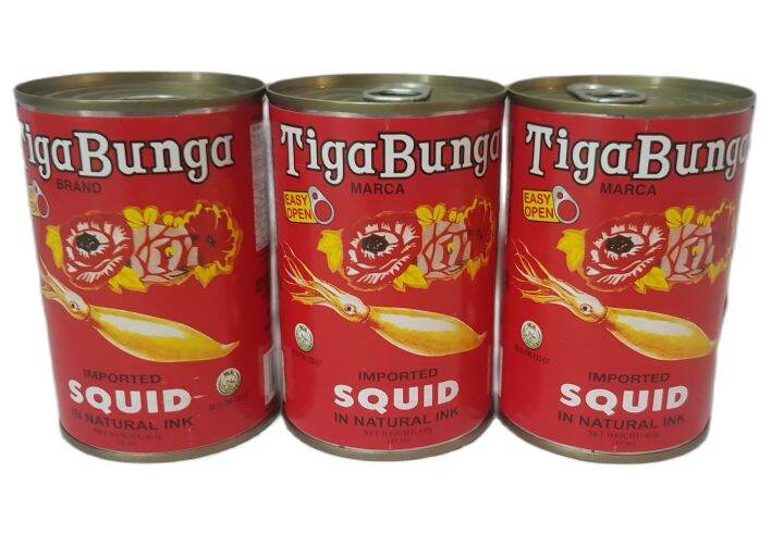 TigaBunga Brand - Imported Squid in Natural Ink (pack of 3 cans x 425 ...