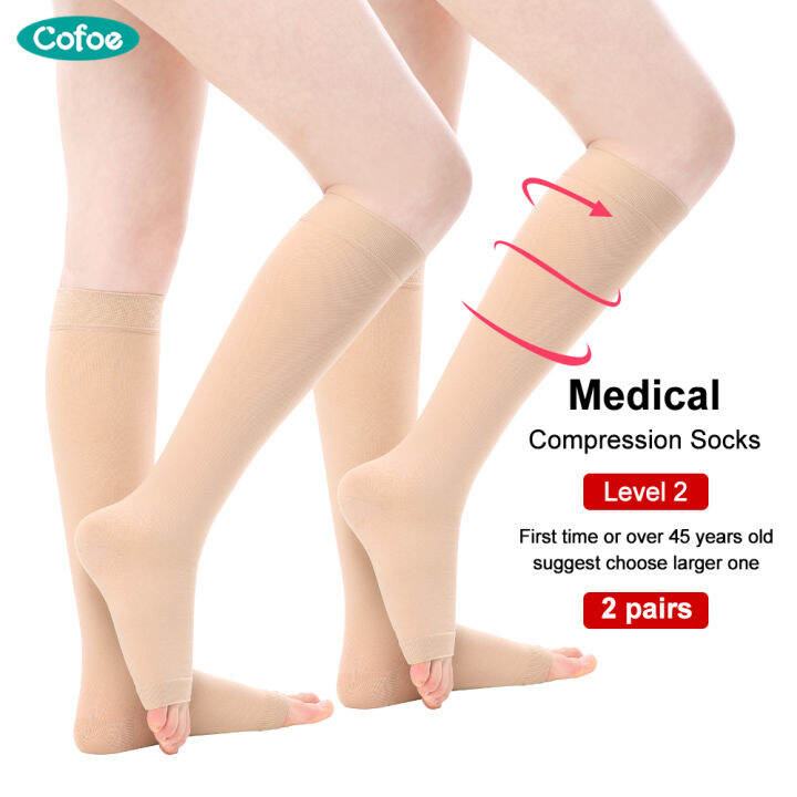 Cofoe 2 Pair Black Pressure Sock Compression Socks Level 2 Elastic Varicose Vein Sock 23-32 mmHg ...