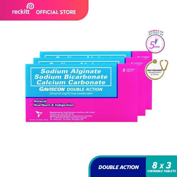The new 2022 Gaviscon Double Action Tablet 250mg Pack of 8s Bundle of 3 | Lazada PH