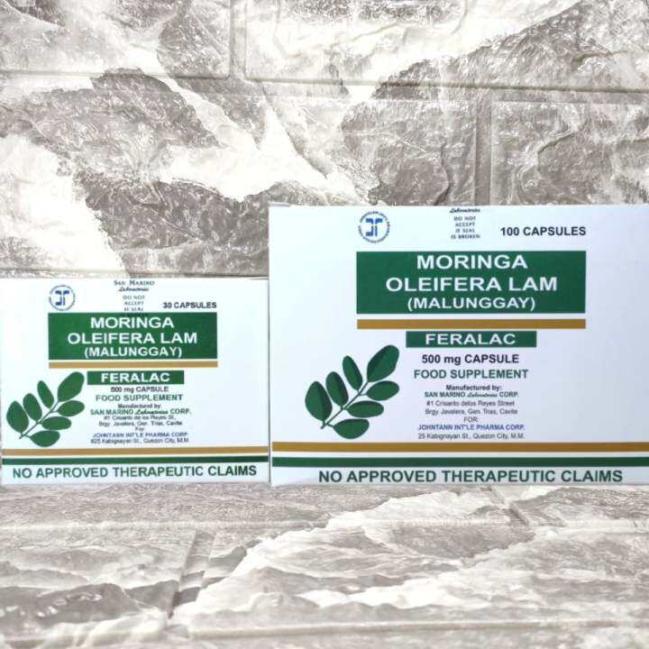 FERALAC (Moringa Oleifera Lam) MALUNGGAY 30 capsules / 100 capsules ...