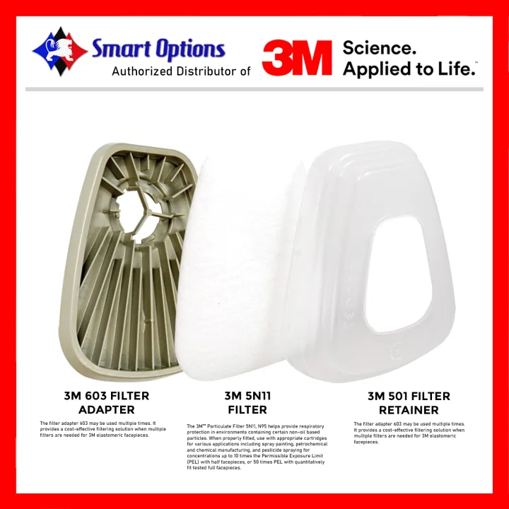 3M 5n11 pre filter, 3M 501 Filter Retainer and 3M 603 filter Adapter ...