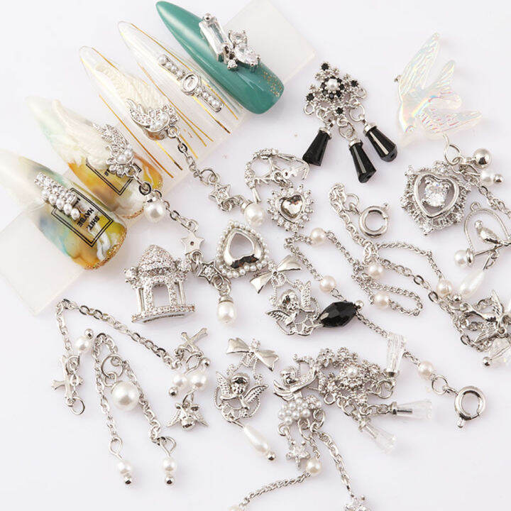 Y2K2โลหะผสมหัวใจเล็บเครื่องมือโลหะเลื่อม DIY พู่เครื่องประดับเครื่องประดับเล็บเครื่องประดับตก ...