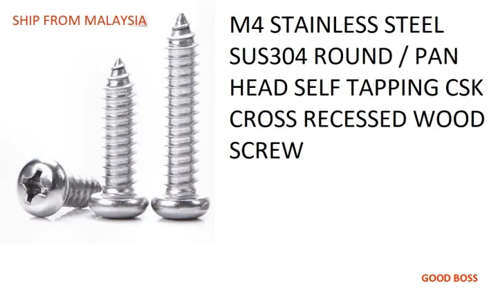 M4 STAINLESS STEEL (SUS304) ROUND / PAN HEAD SELF TAPPING SCREW CSK ...
