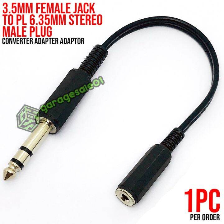 ⚡3.5mm Female Jack to PL 6.35mm Stereo Male Plug Converter Adapter ...