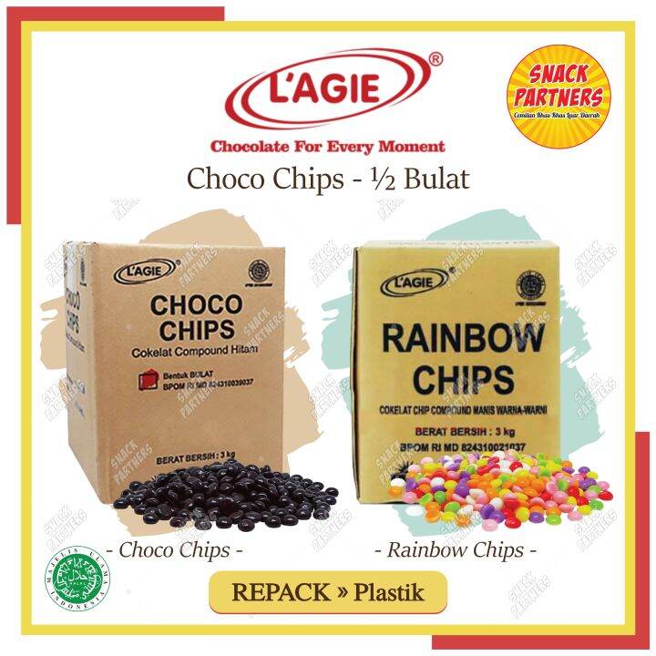 LAGIE / L'AGIE Choco Chips REPACK 100 200 500 GR - 1/2 Setengah Bulat - Topping Taburan Tabur ...