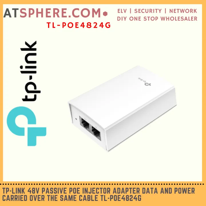 TP-LINK Tplink 48V 24W Passive PoE Injector Adapter RJ45 LAN Gigabit ...