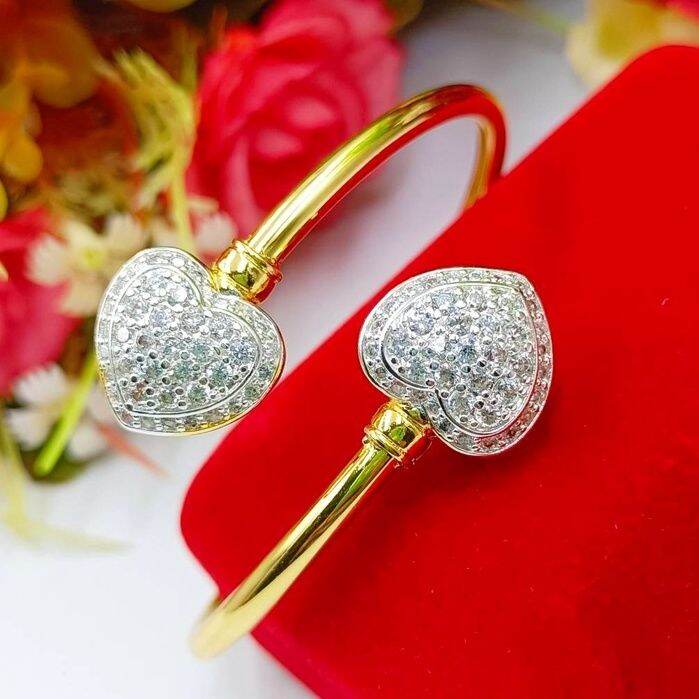 ๋JIJD CW32 กำไล้อมือหัวใจคู่ งานฝังเพชร cz - | Lazada.co.th