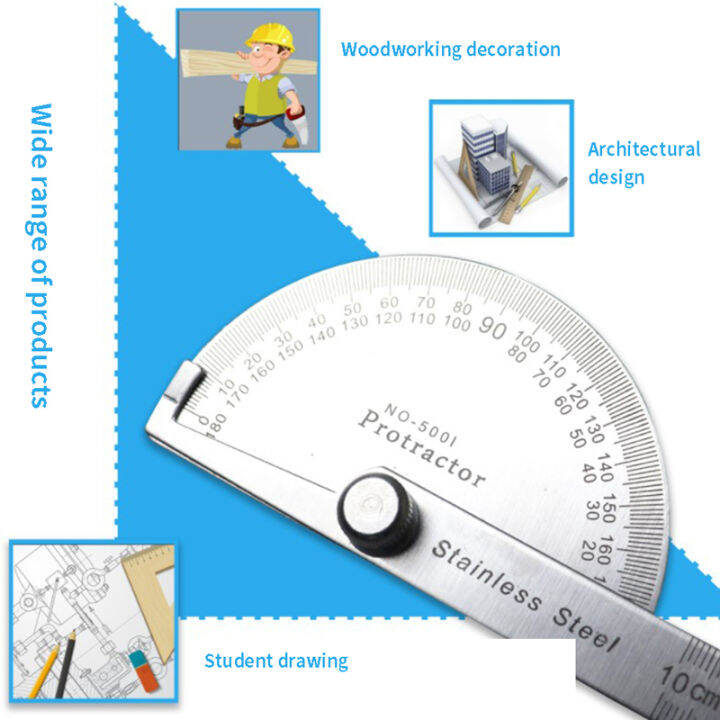 HITN 180 Degree Protractor Metal Angle Finder Goniometer Angle Ruler ...